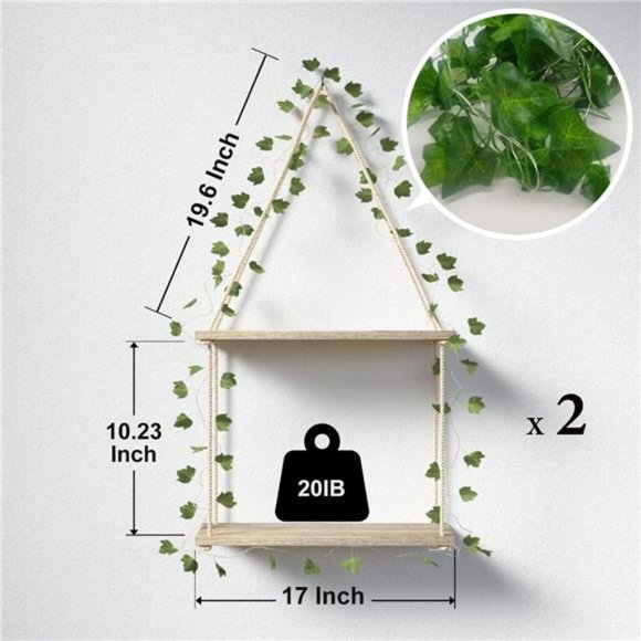 Wall Decor | 2 Tier Artificial Ivy Ledstrip Wall Hanging Shelves ...